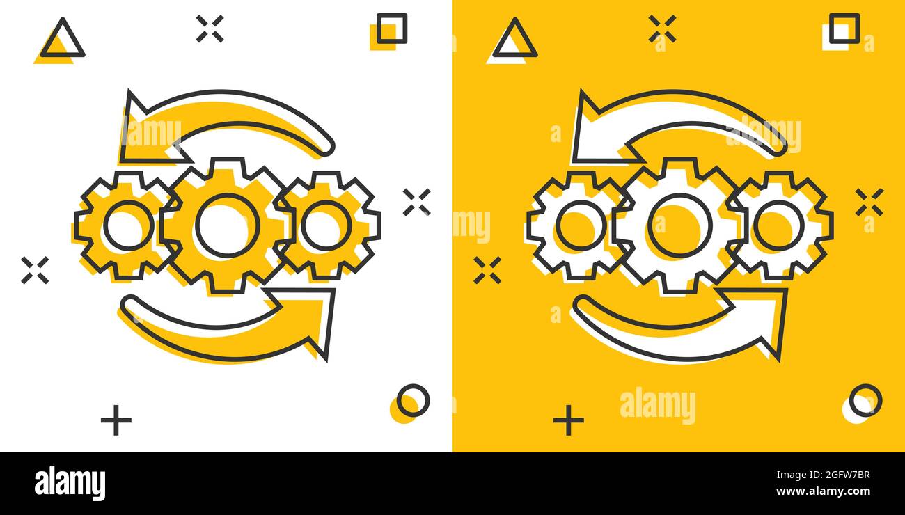 Operation project icon in comic style. Gear process vector cartoon ...