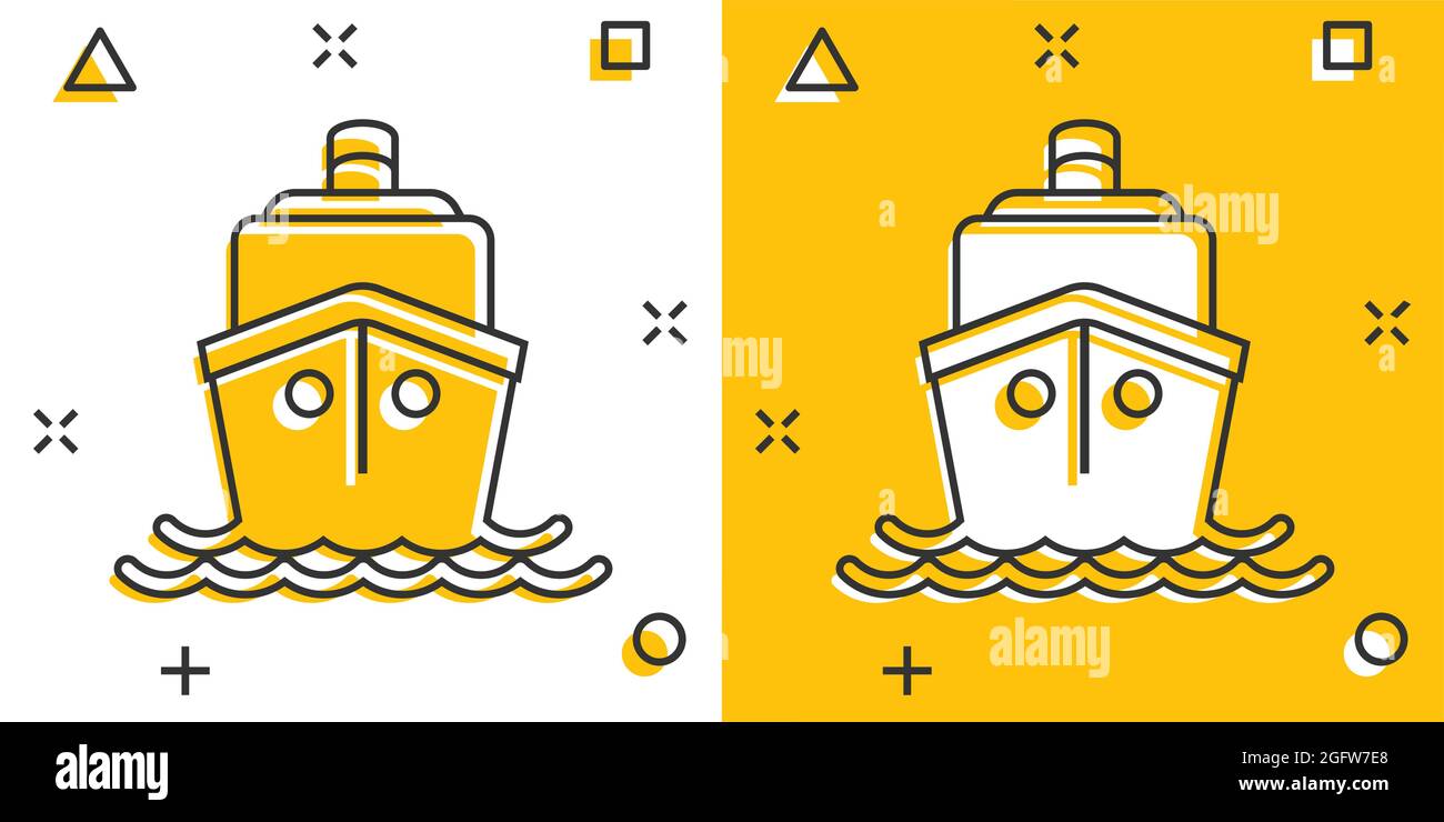 Ship cruise sign icon in comic style. Cargo boat vector cartoon ...