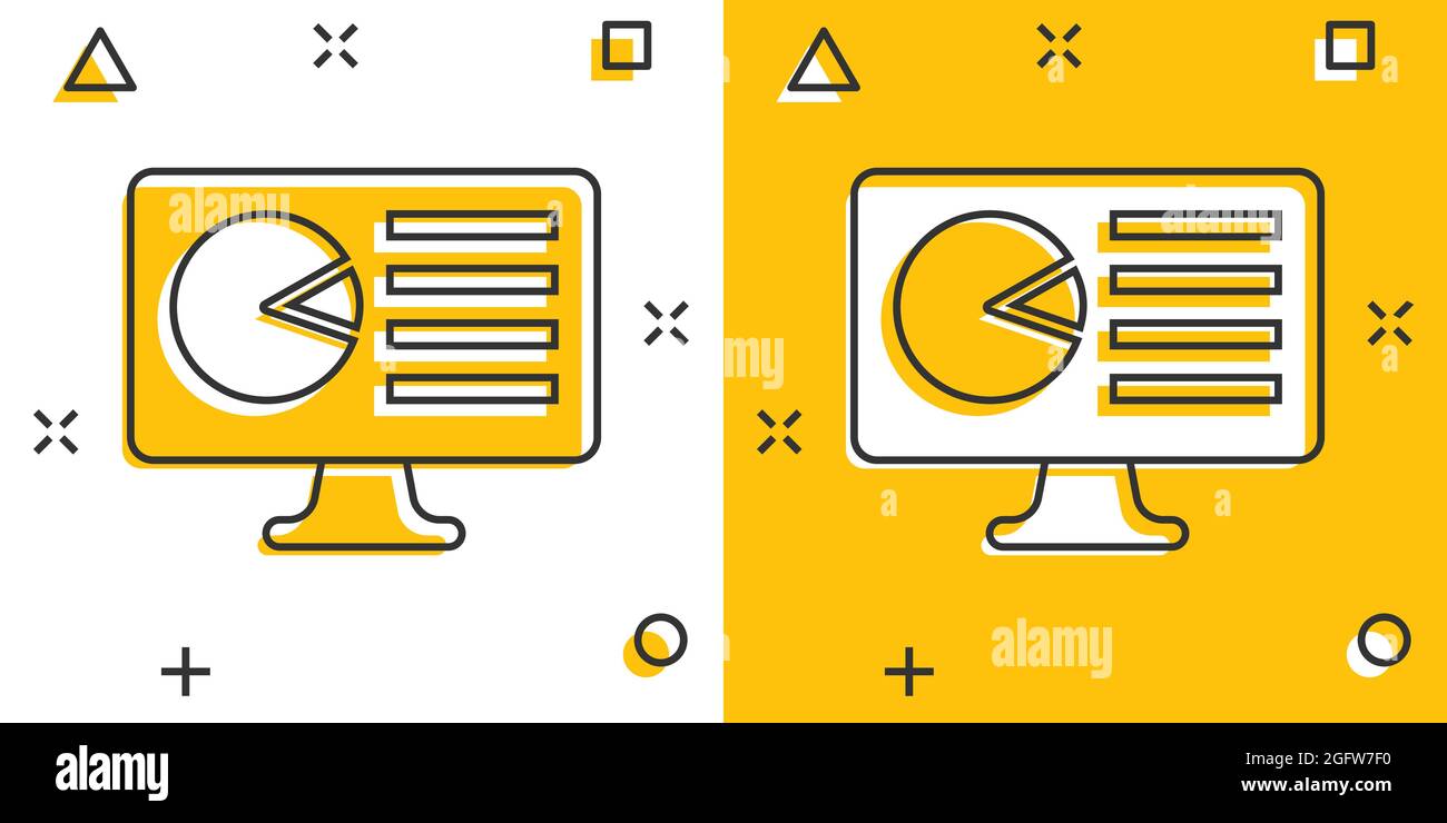 Analytic monitor icon in comic style. Diagram vector cartoon ...