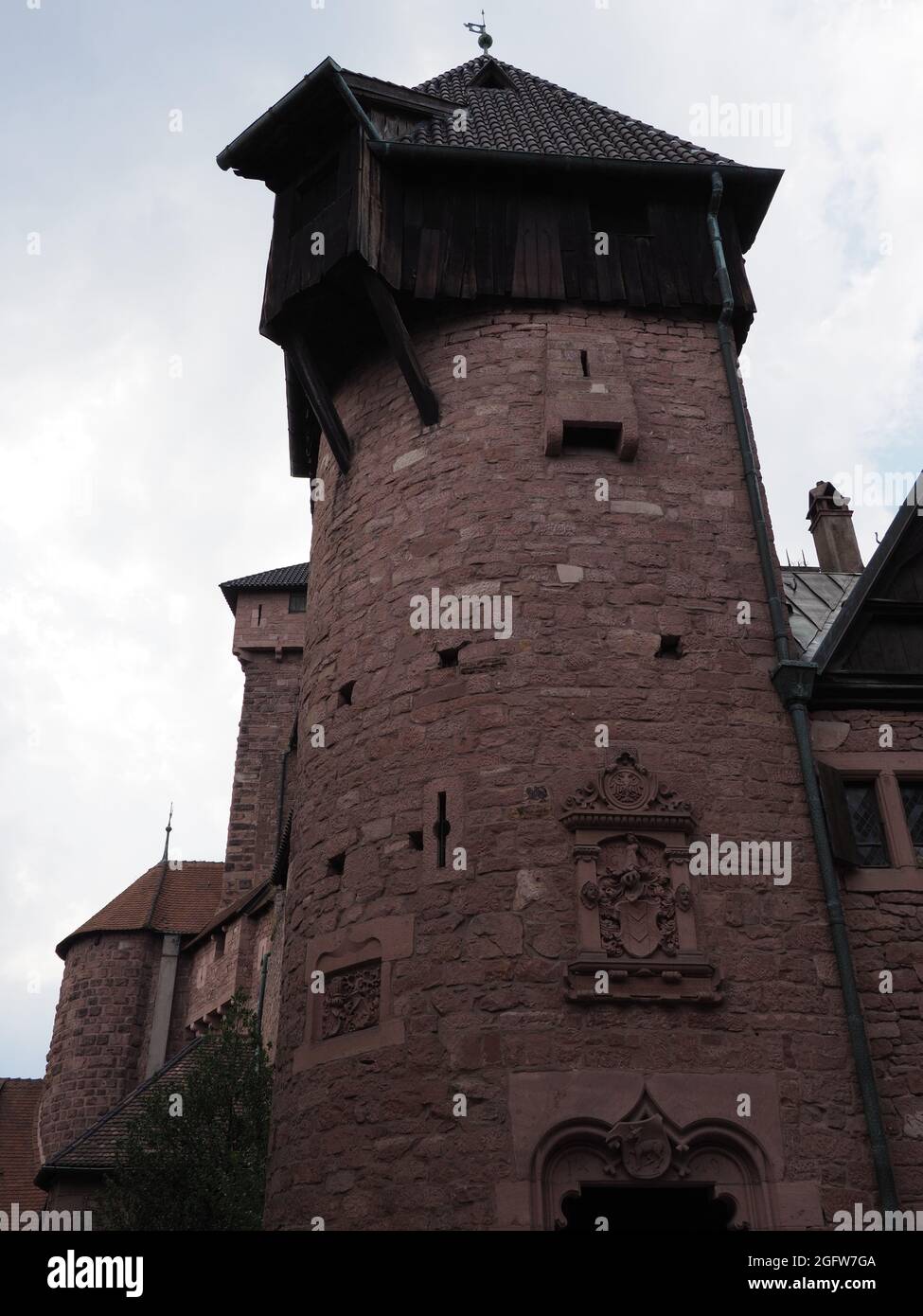 Tower of Koenigsbourg castle in european Orschwiller town of Alsace ...