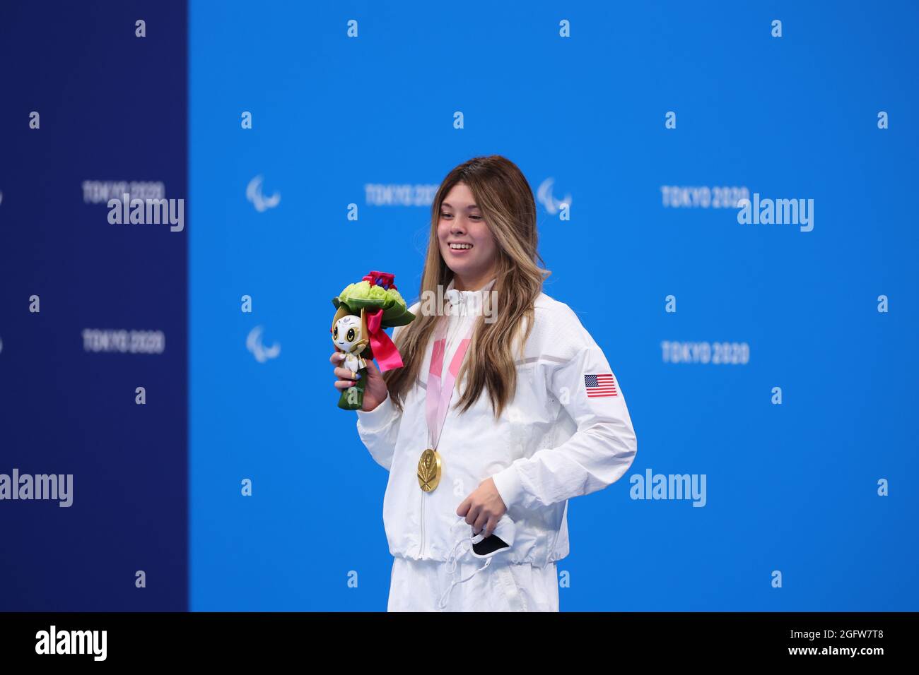 Gold medalist PERGOLINI Gia (USA) celebrates on the podium for the ...