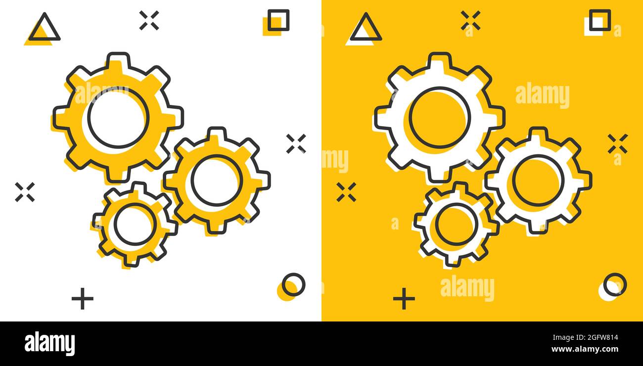 Gear vector icon in comic style. Cog wheel cartoon illustration on ...
