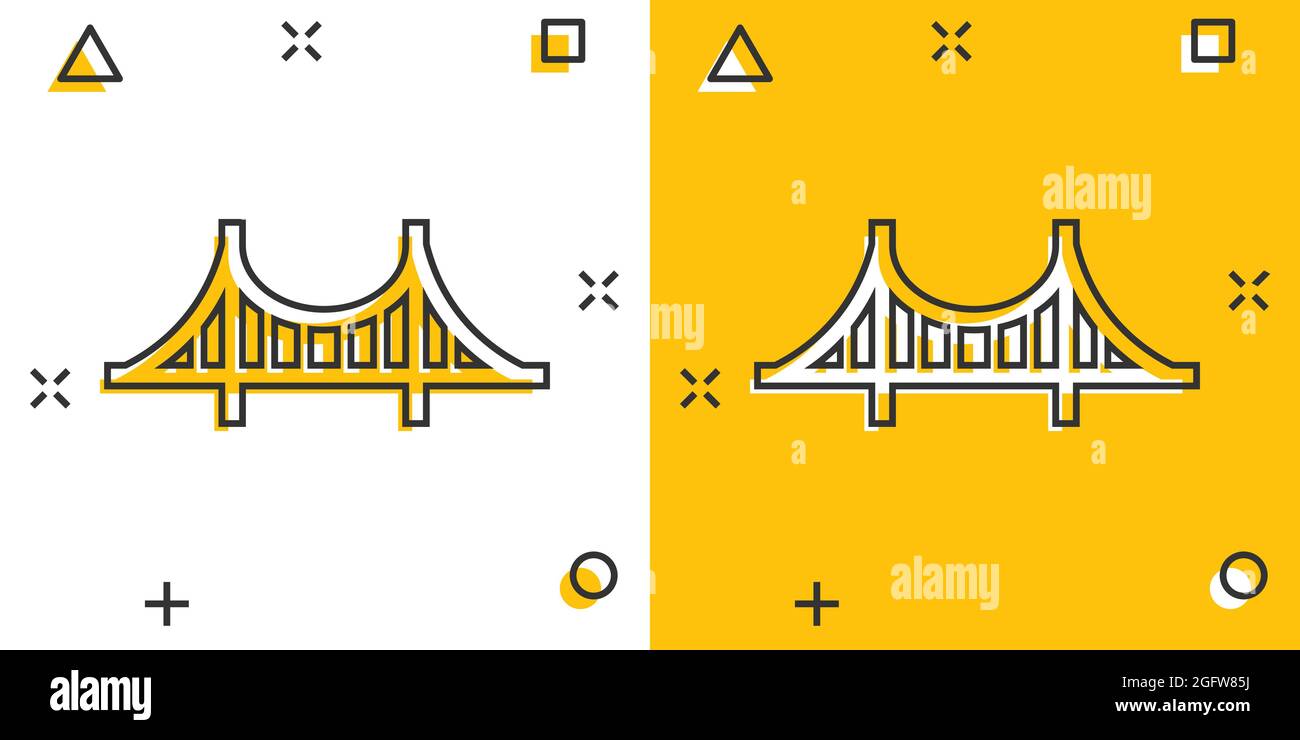 Bridge sign icon in comic style. Drawbridge vector cartoon illustration ...