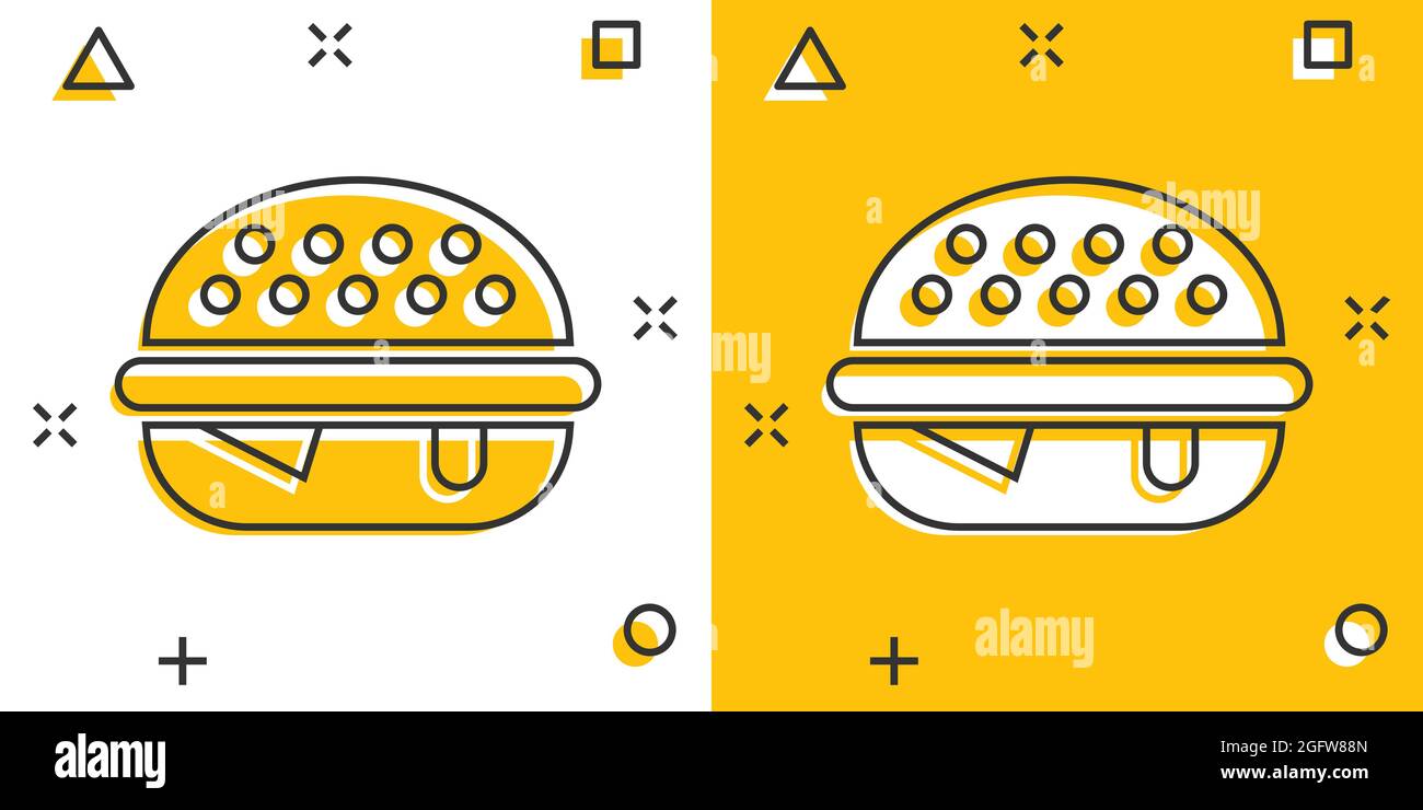 Burger sign icon in comic style. Hamburger vector cartoon illustration ...