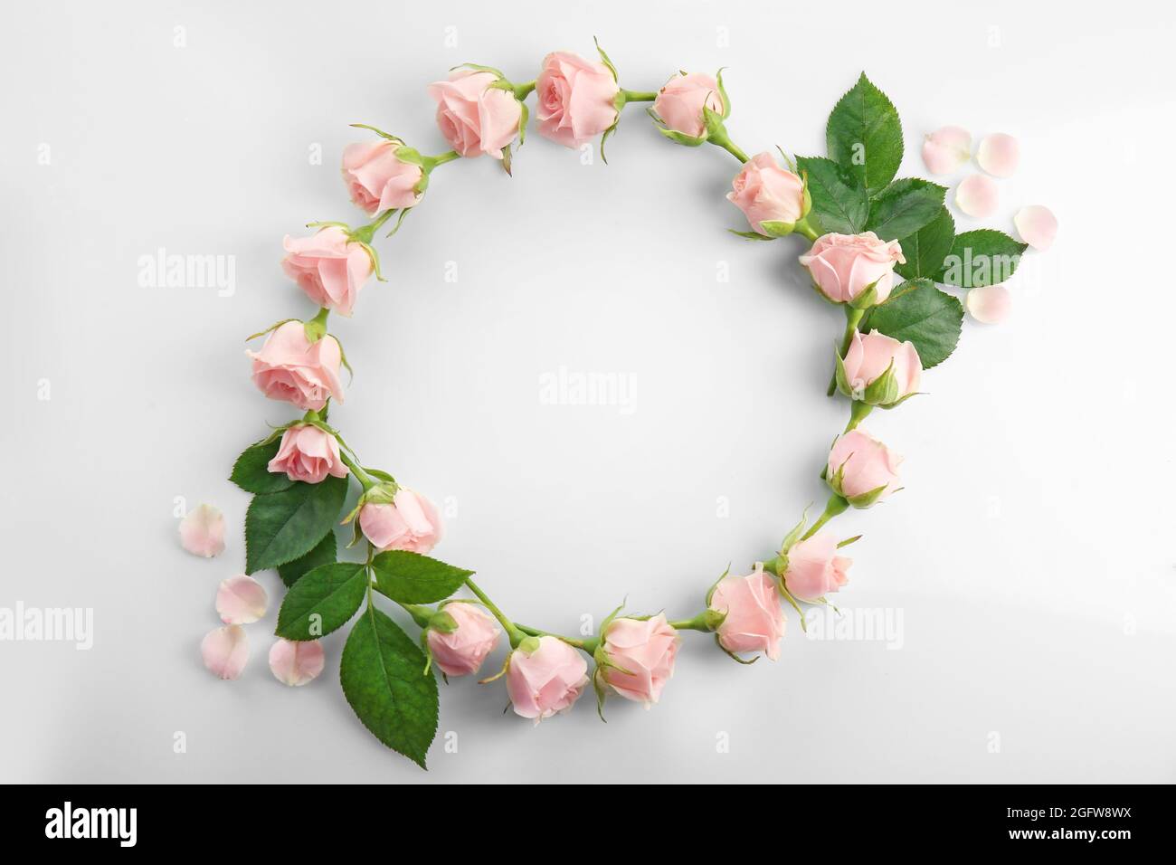 Floral wreath frame on white background Stock Photo - Alamy
