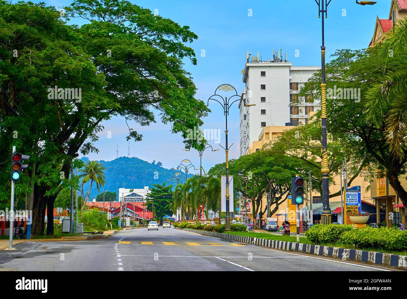 Stunning street view, in the city of Kuang on a tropical island in ...