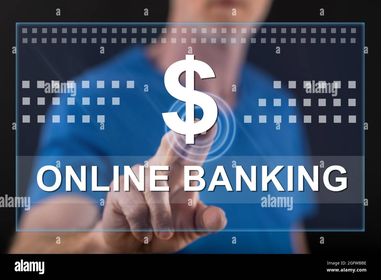 Man touching an online banking concept on a touch screen with his ...