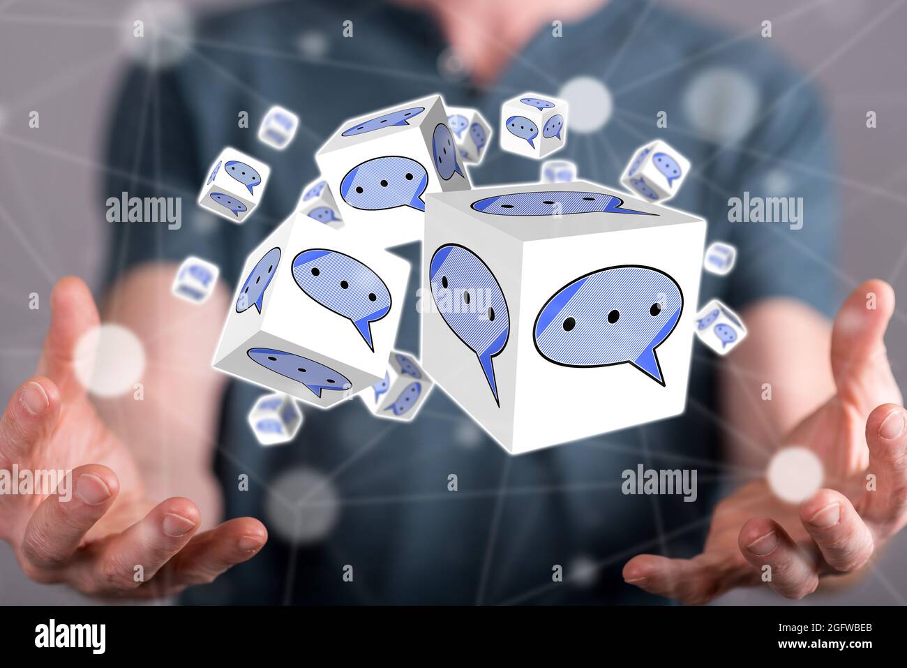 Communication concept between hands of a man in background Stock Photo ...