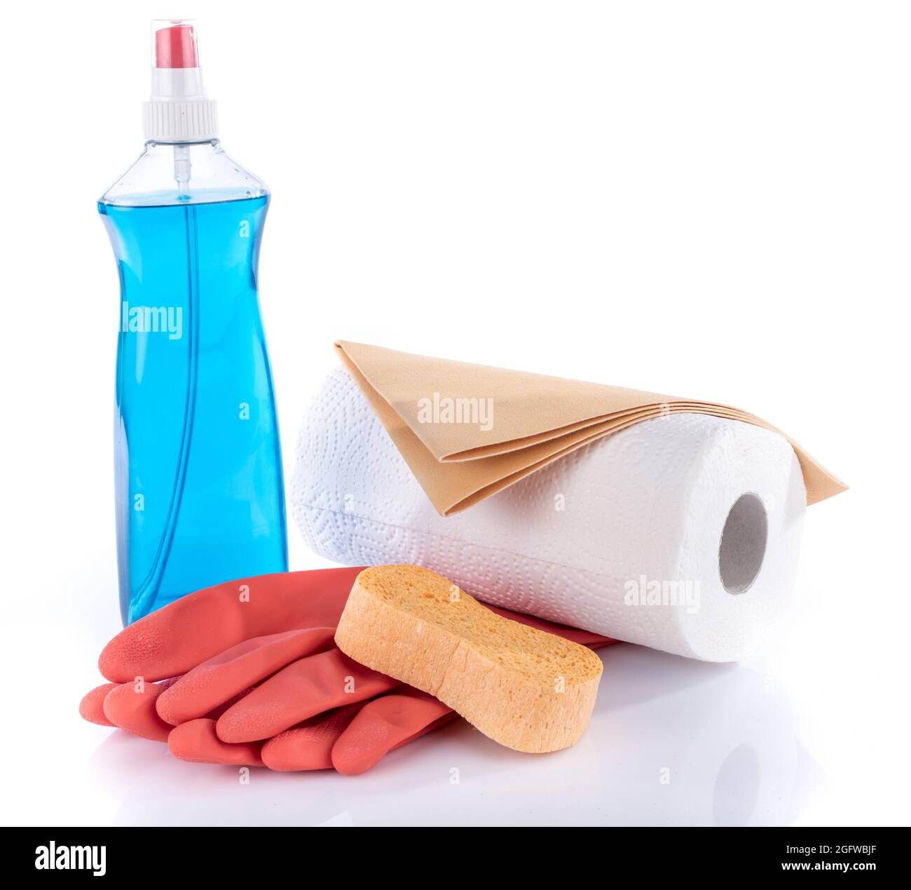 Glass cleaner with cleaning equipment, isolated on white Stock Photo ...