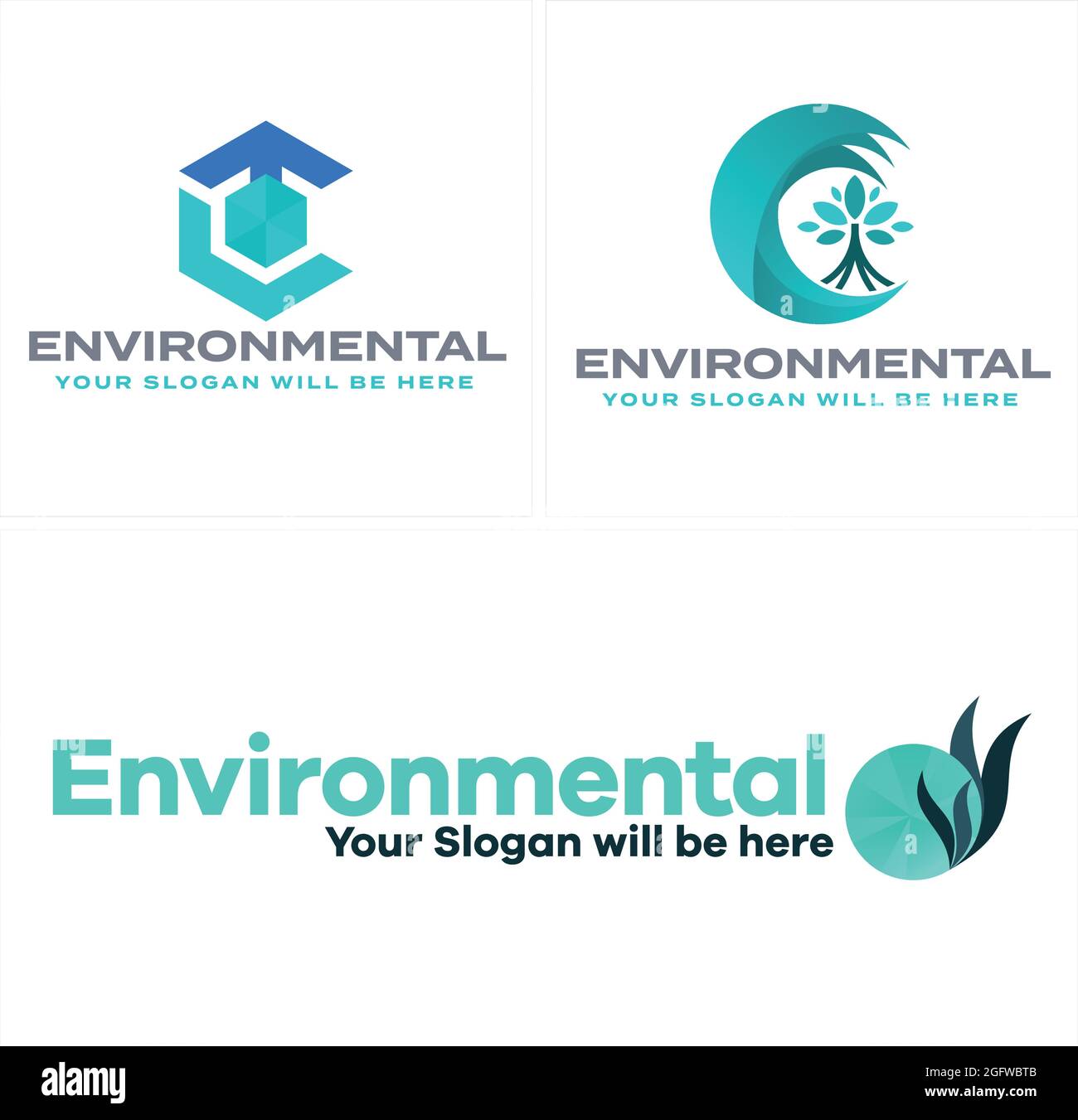 Environmental with hexagon shape tree and seaweed icon logo Stock ...