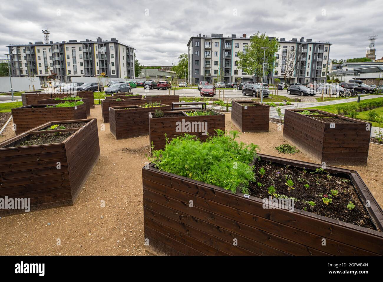 Exterior of modern living building in residential area of city. Urban ...