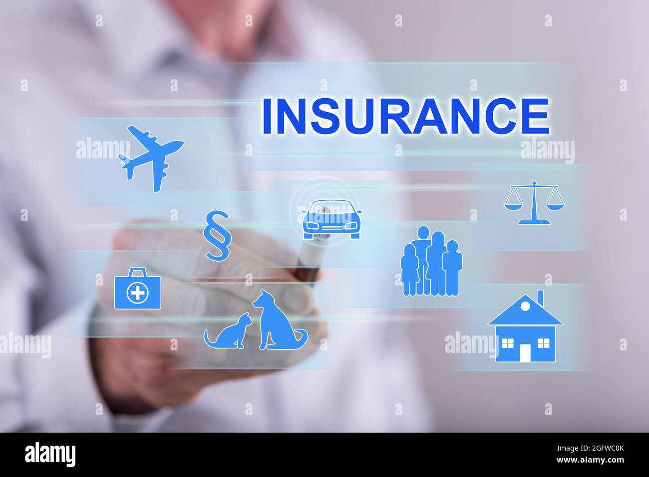Man touching an insurance concept on a touch screen with a pen Stock ...