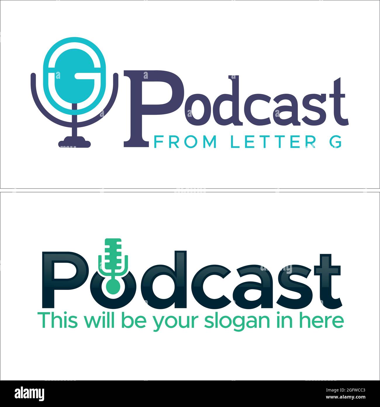 Podcast logo with icon microphone letter G combination vector design ...