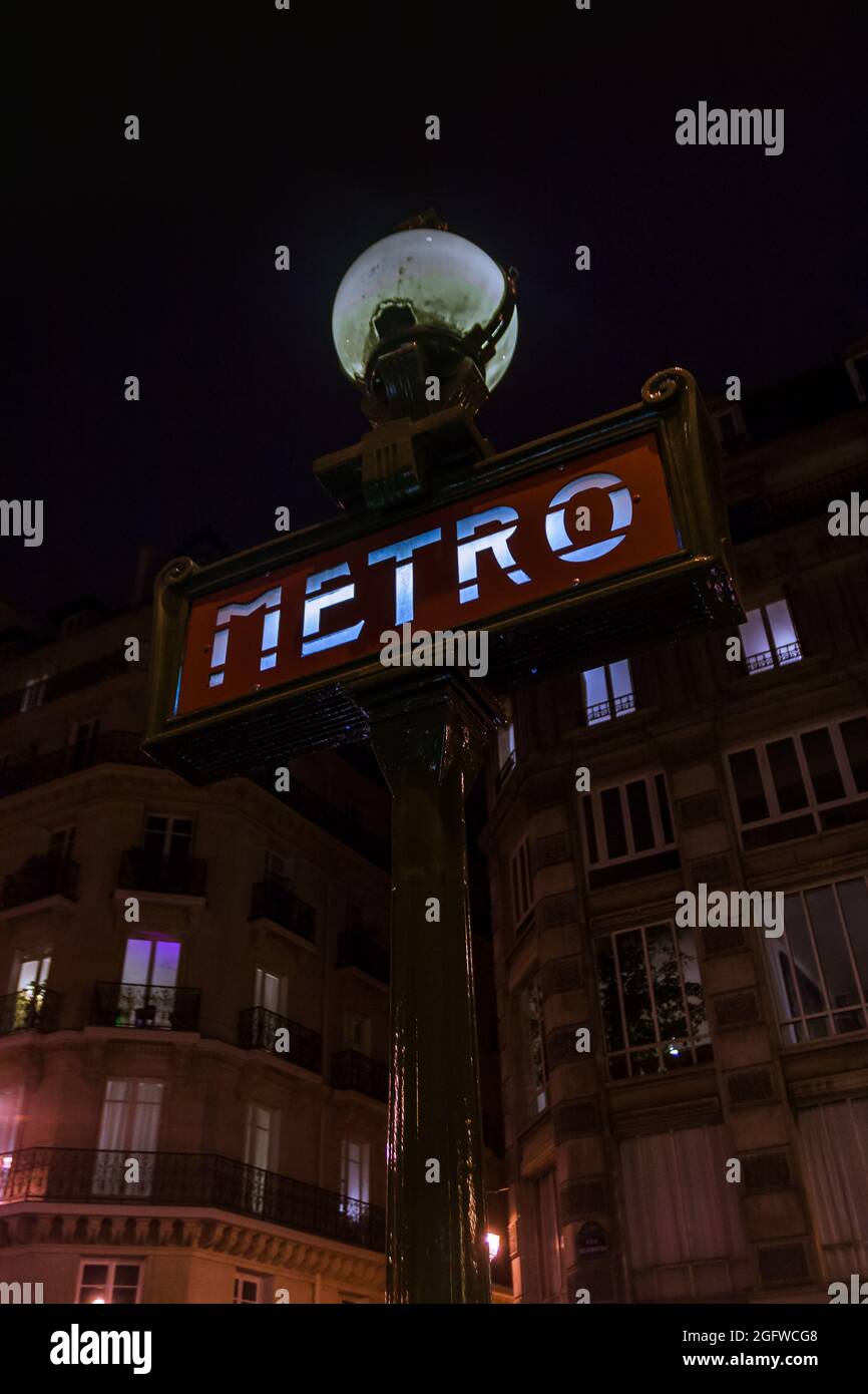Traditional parisian metro (underground, subway) sign with old ...