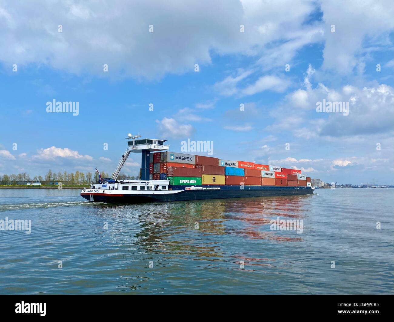 Inland barge freight shipping transport sailing pass Dordrecht in ...