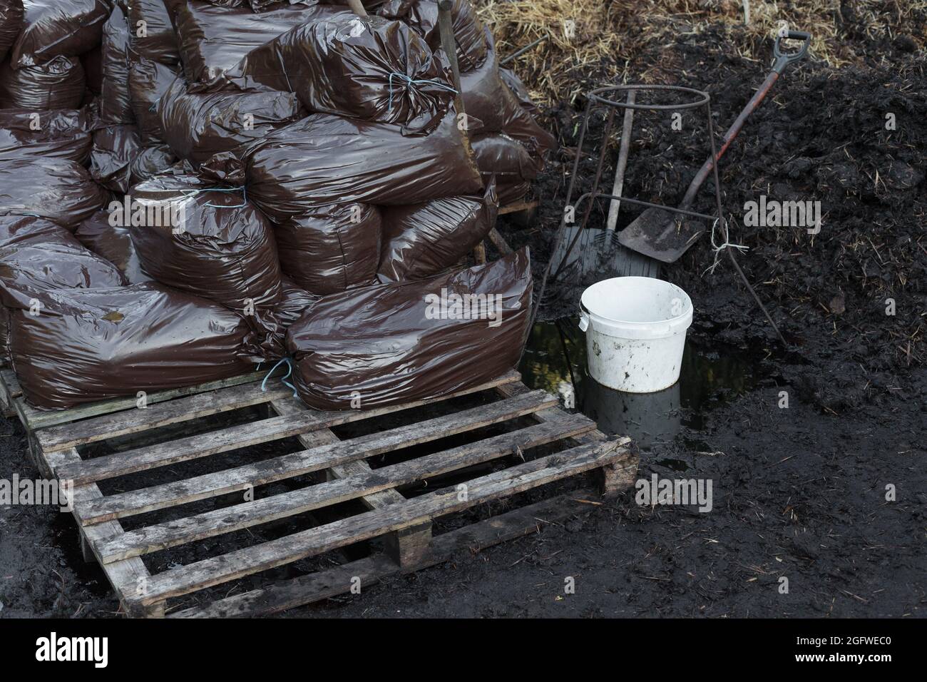Manure or cultivation and agriculture. Compost Farm Stock Photo - Alamy