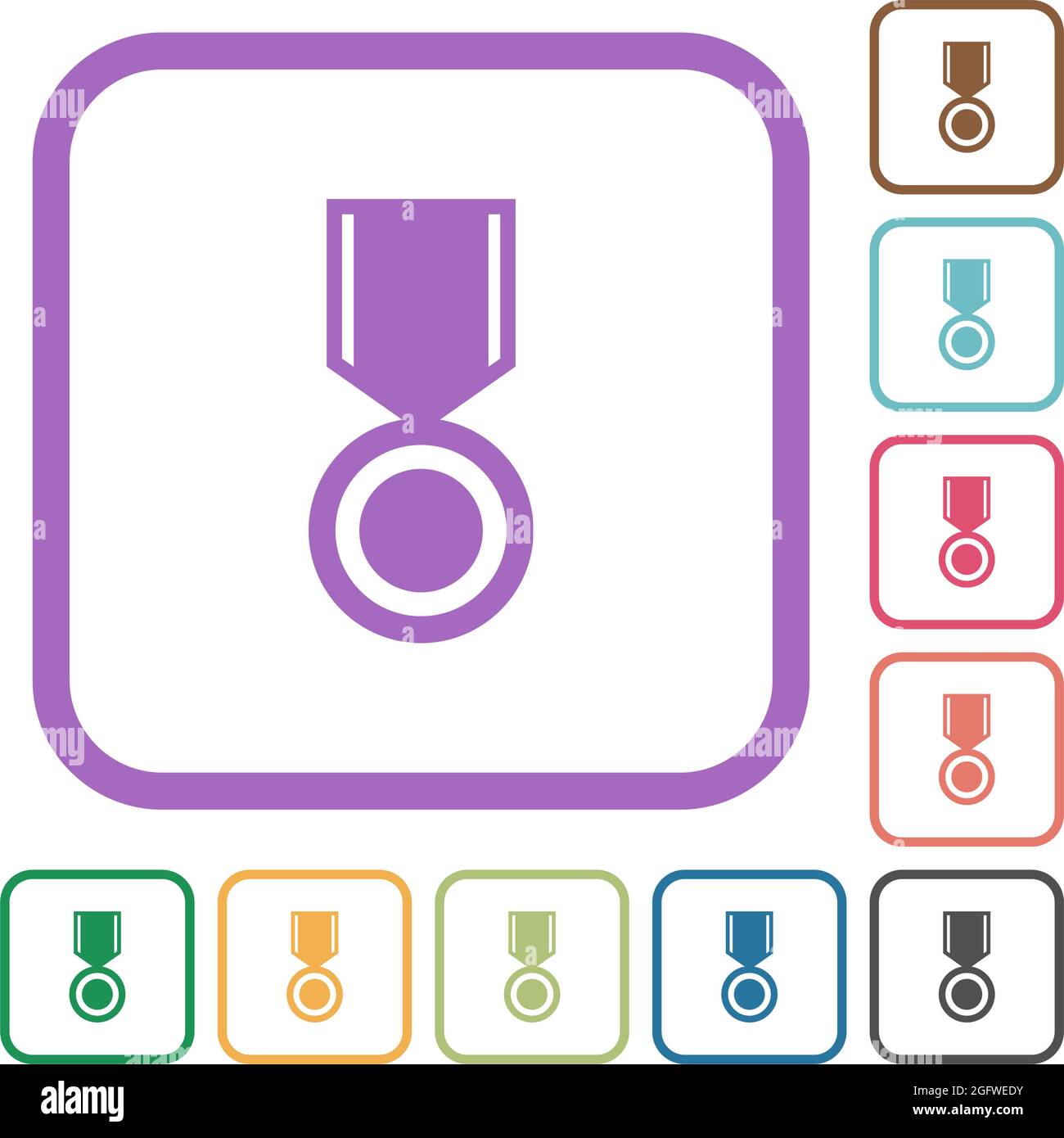 Medal solid simple icons in color rounded square frames on white ...