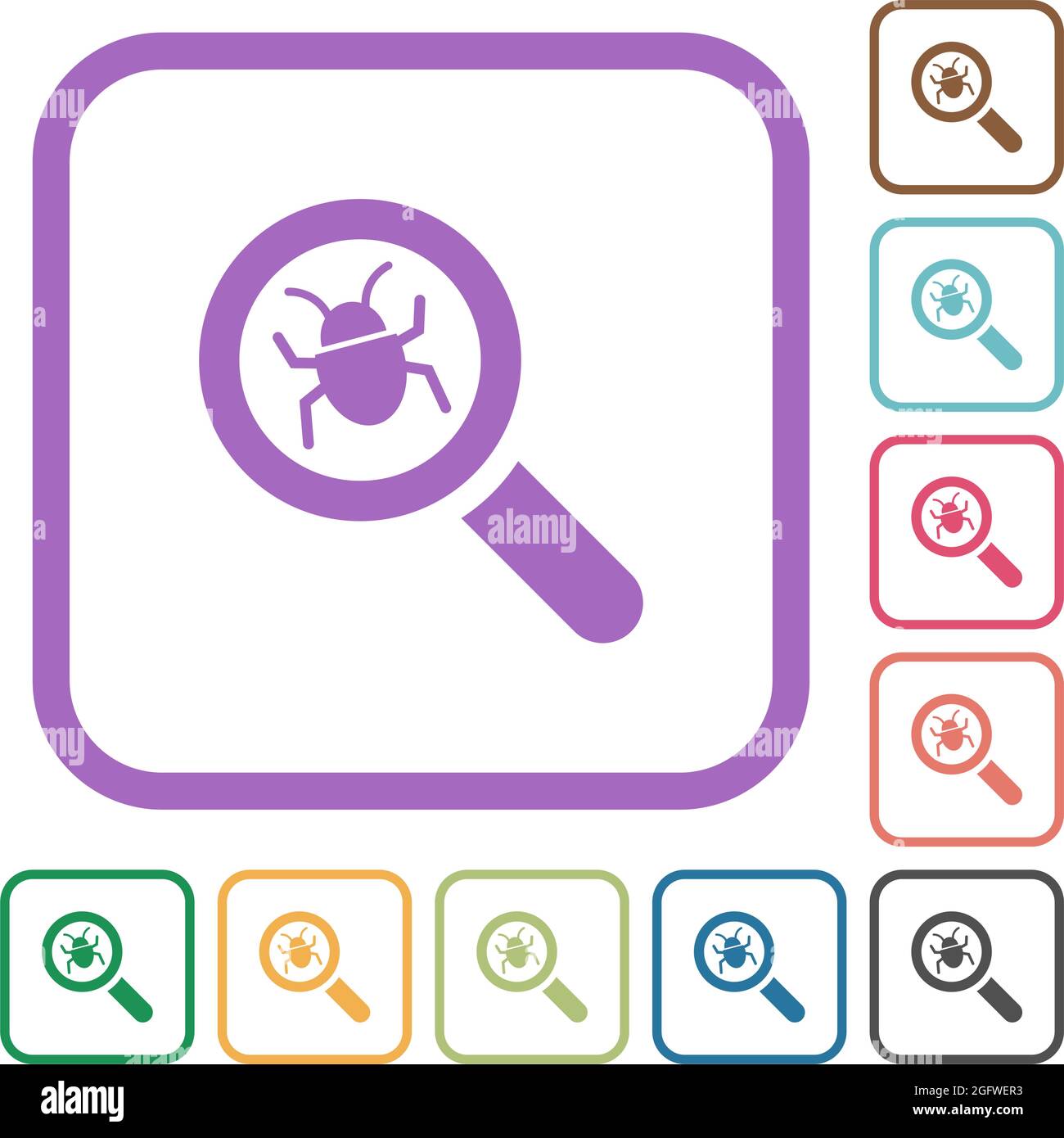 Bug tracking simple icons in color rounded square frames on white background Stock Vector Image ...
