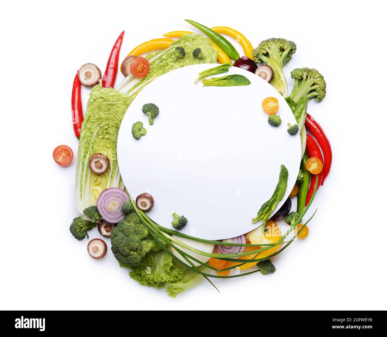 Group of fresh vegetables with text space on white background Stock ...