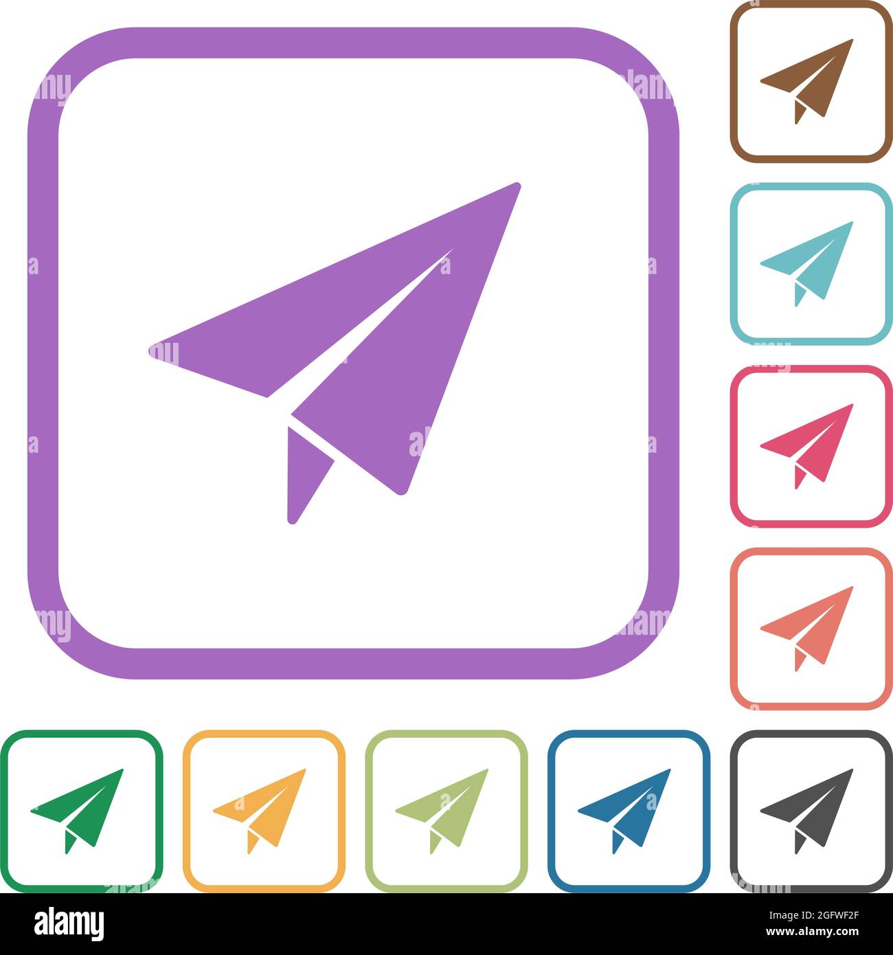Paper plane solid simple icons in color rounded square frames on white ...