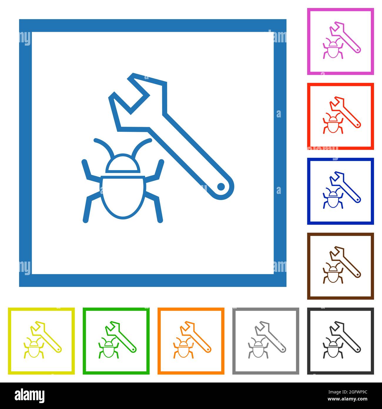 Bug fixing outline flat color icons in square frames on white ...