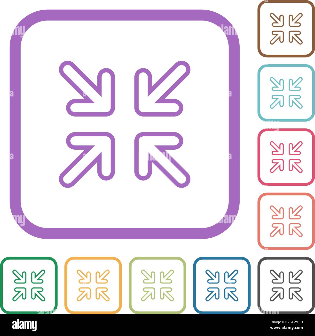 Minimize arrows outline simple icons in color rounded square frames on ...