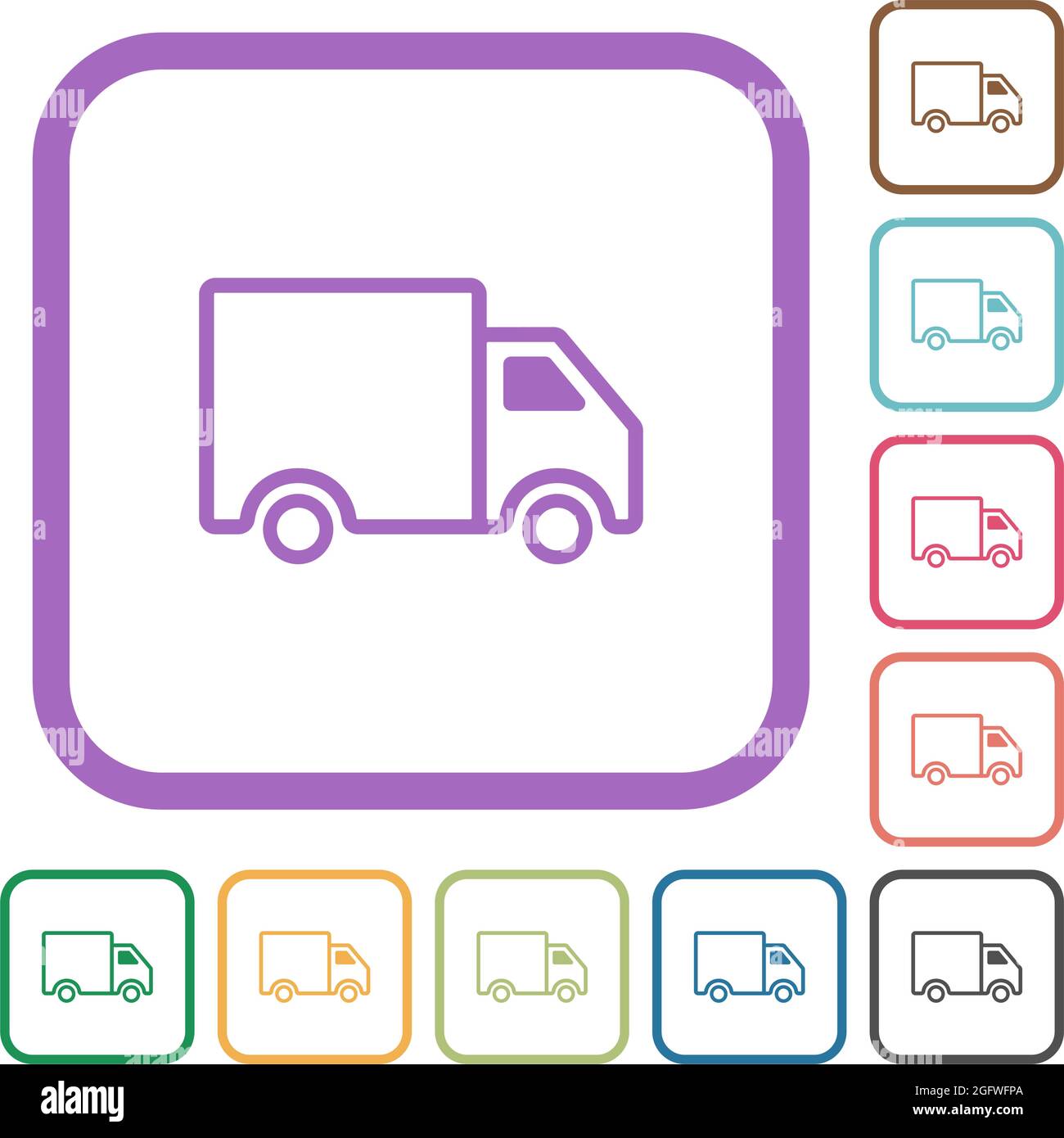 Delivery truck outline simple icons in color rounded square frames on ...