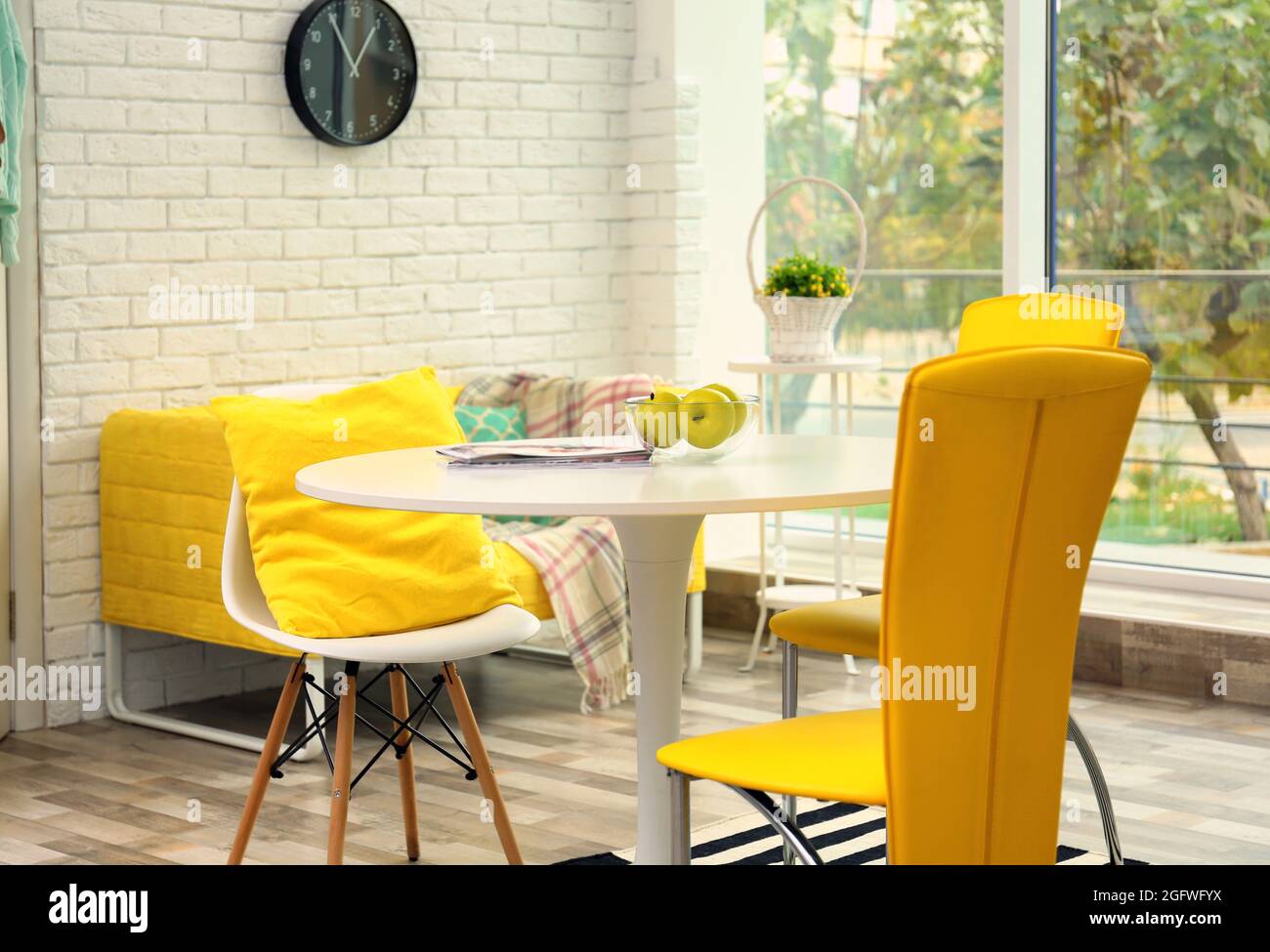 Modern interior on window background Stock Photo - Alamy