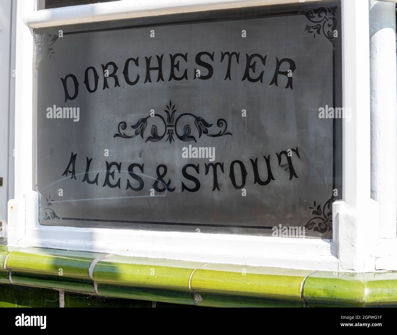 Etched window advert for Dorchester ales & stout at The Eldon Arms ...
