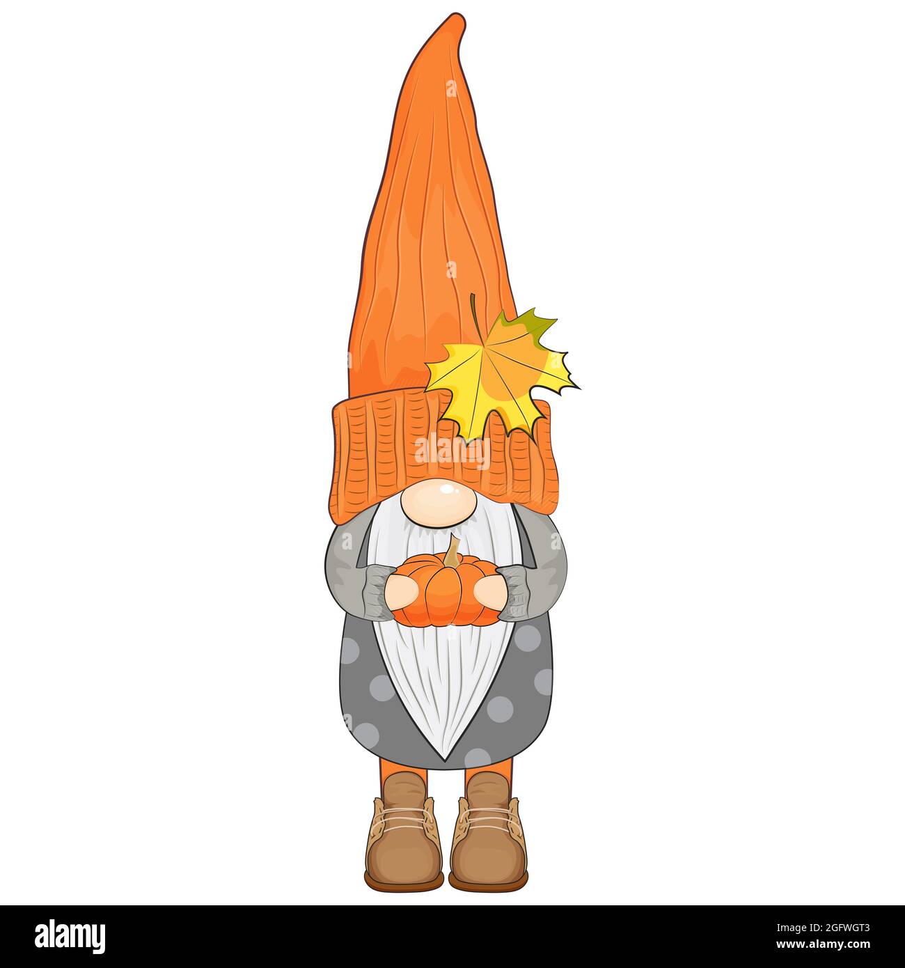 Cute autumn gnome with pumpkin. Vector illustration Stock Vector Image ...