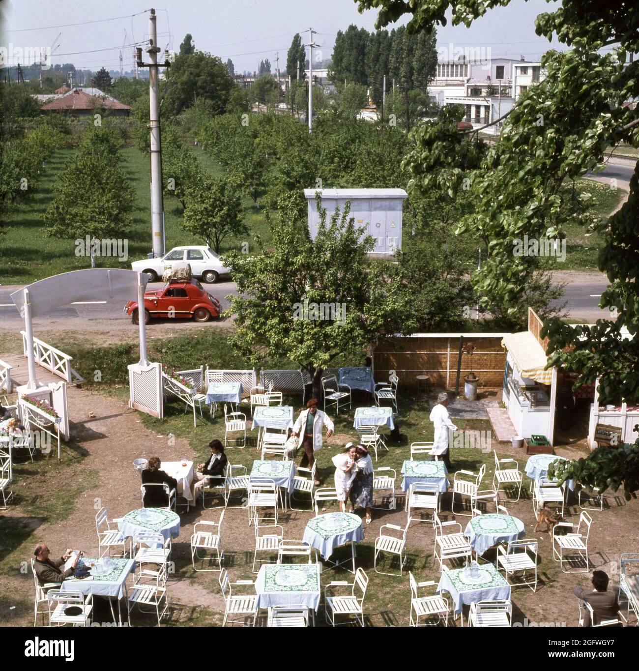 Outdoor sitting at a restaurant in Romania's countryside during the ...
