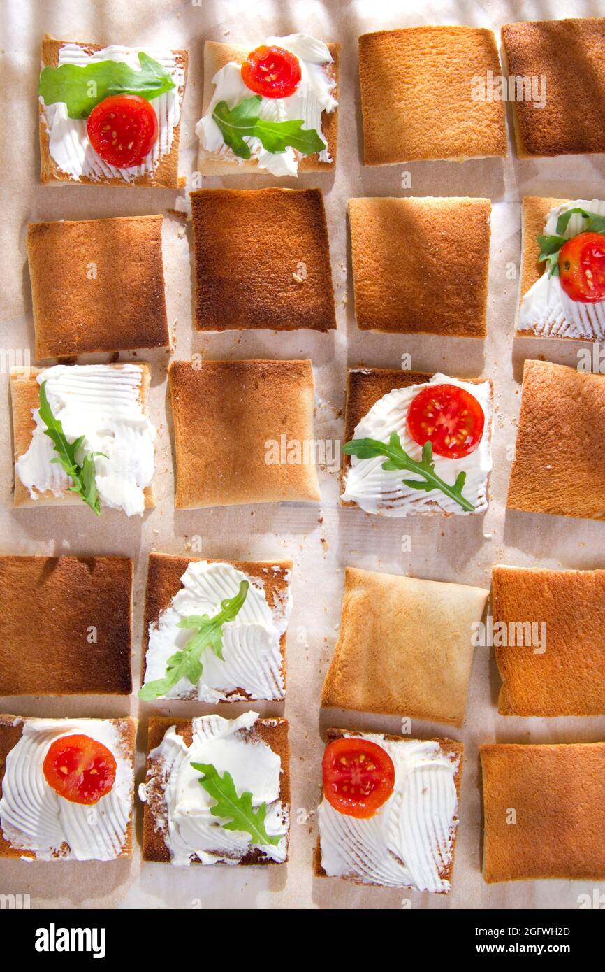 Tricolor cocktail canapes, cheese and tomato salad Stock Photo - Alamy
