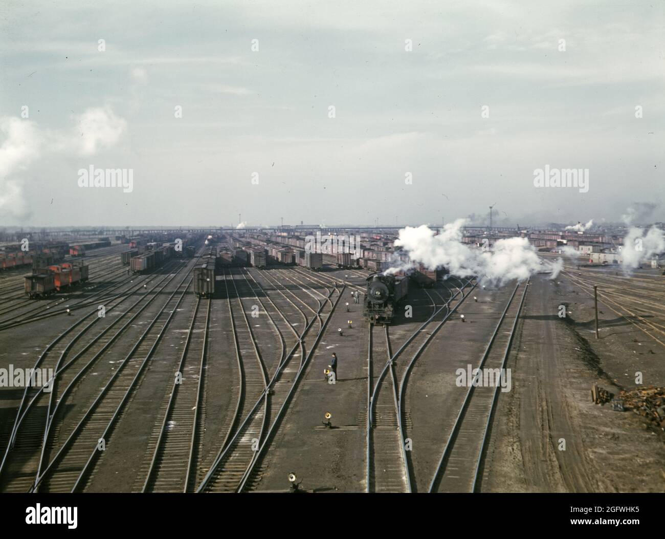 US, American railroads in color 1939 General view of a classification ...