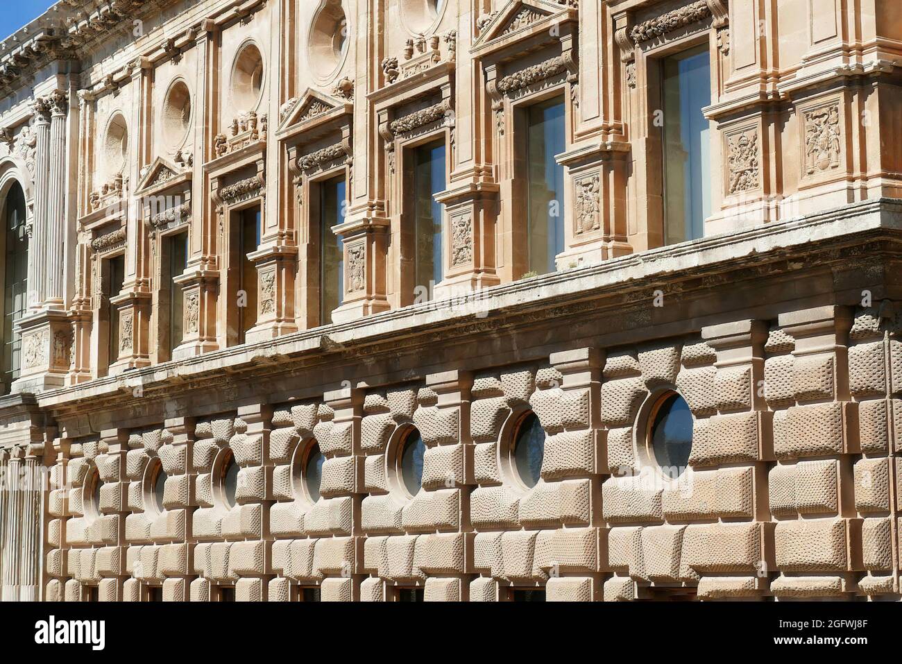 Shot of an outside wall of the Alhambra palace complex in Granada ...