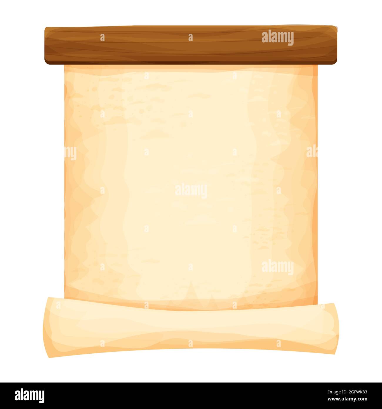 Wood planks with parchment scroll in cartoon style isolated on white ...