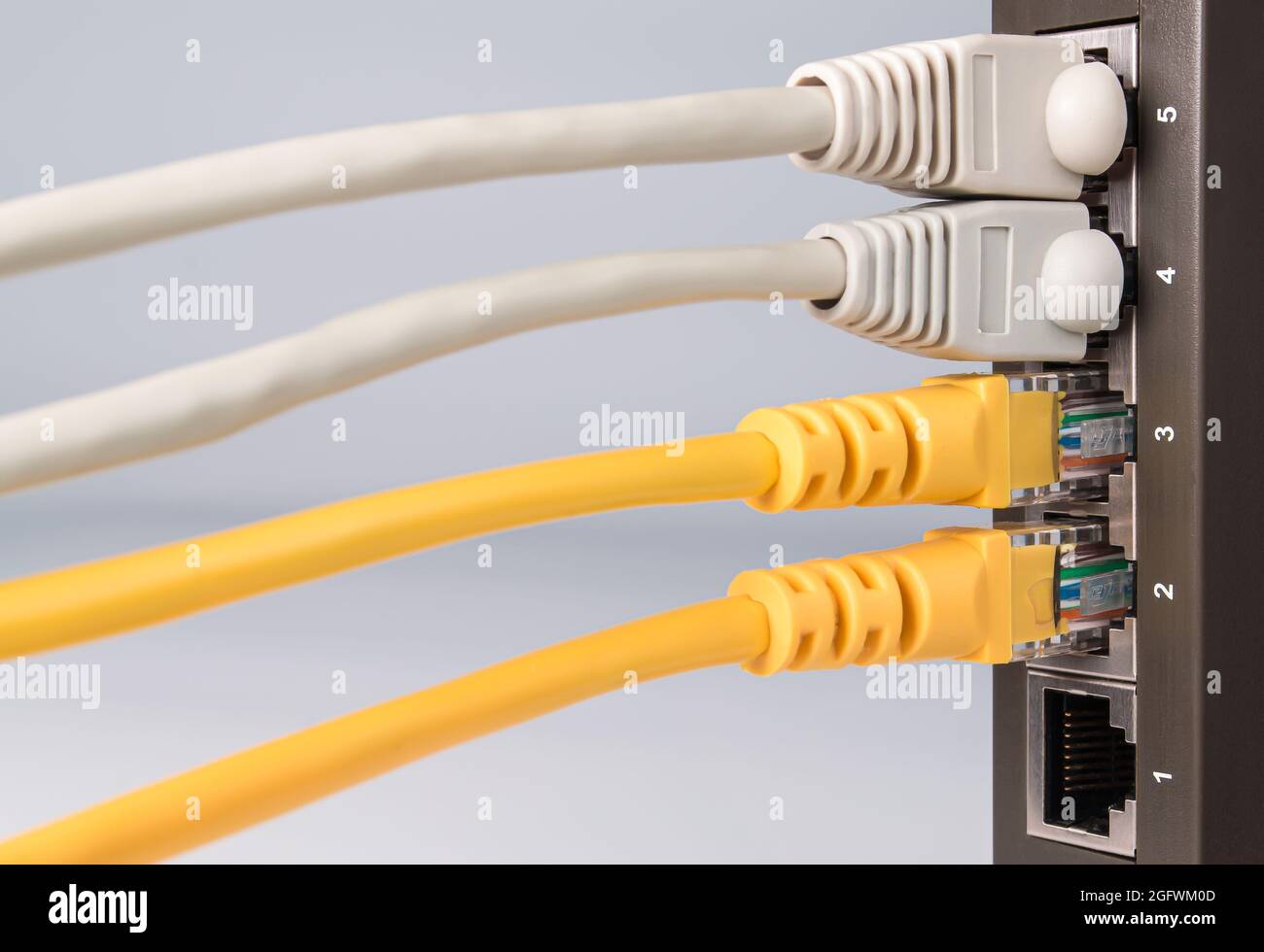 close-up of part of network equipment on white background with ...