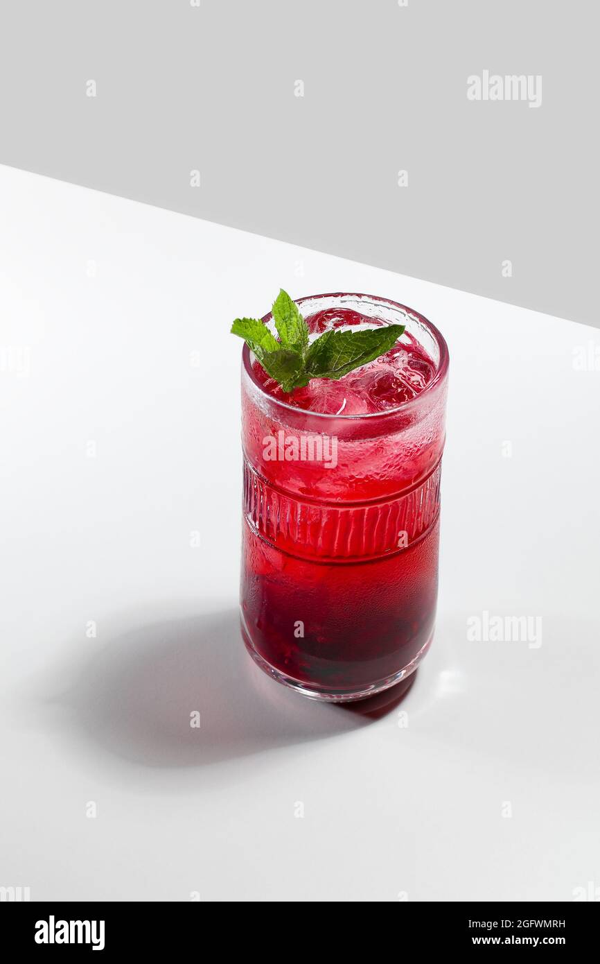 Black currant summer fizz mocktail. Berries non alcohol drink Stock ...