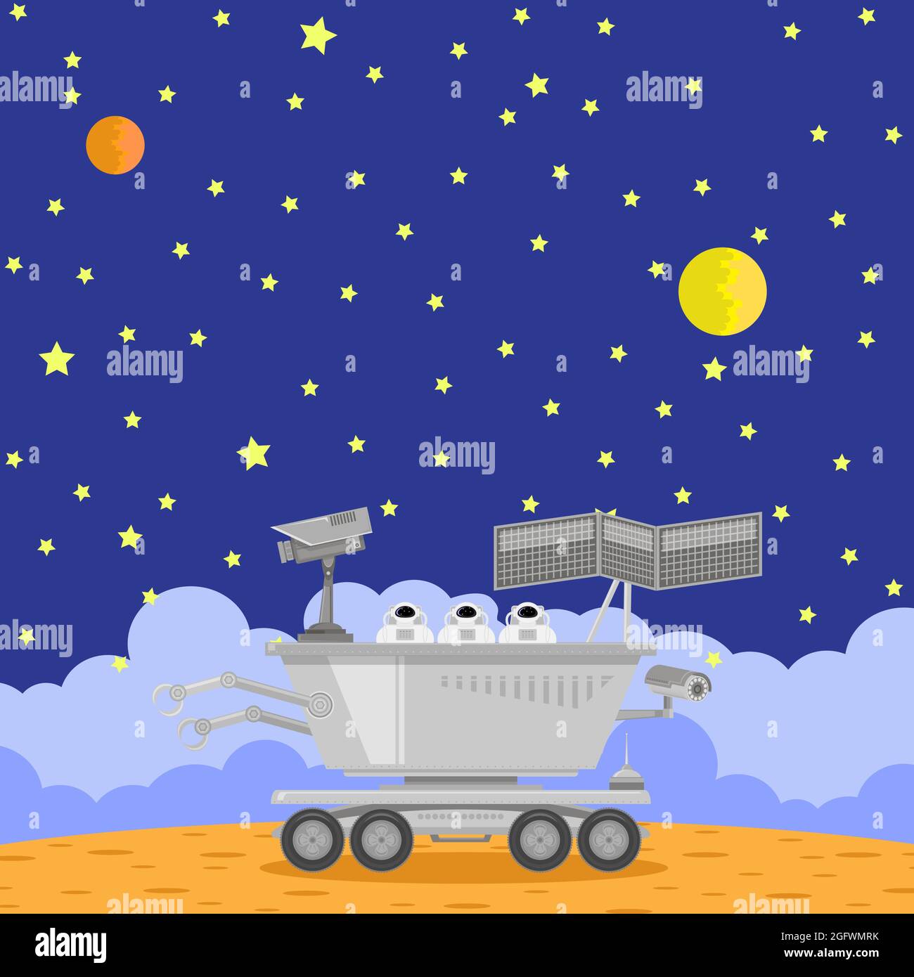 Lunar Rover Icon Isolated on Cosmic Background. Robotic Space Vehicle ...