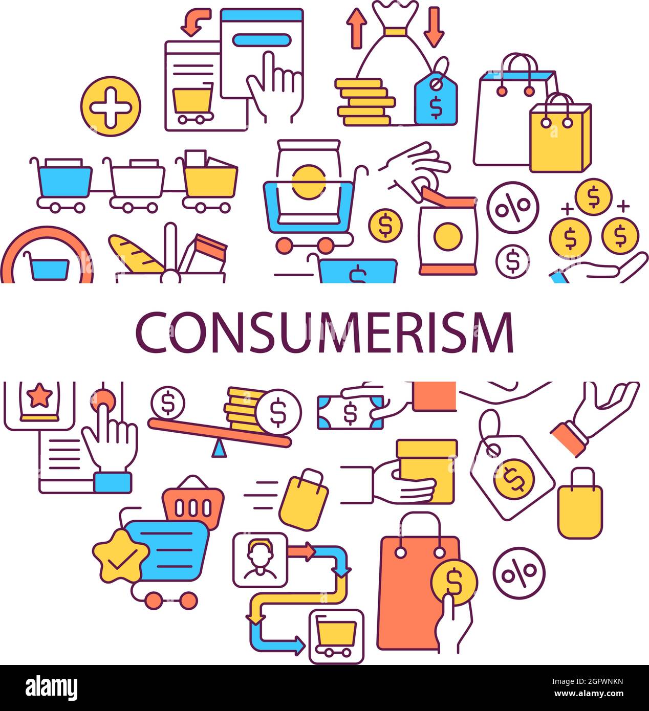 Consumerism abstract color concept layout with headline Stock Vector ...
