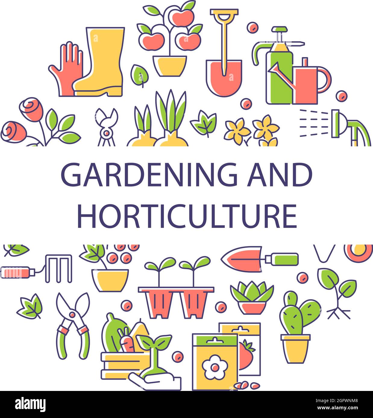 Gardening and horticulture abstract color concept layout with headline ...