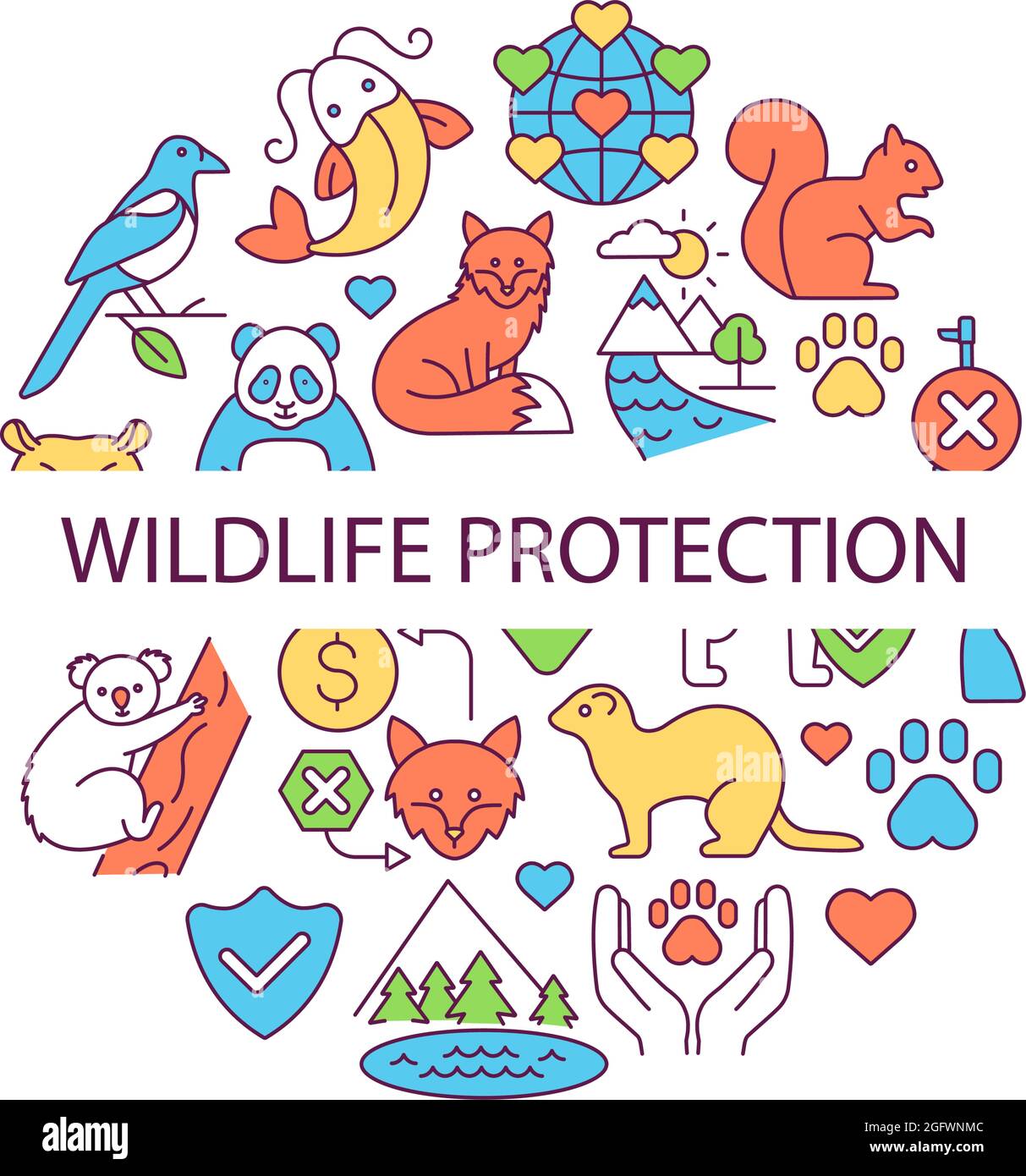 Wildlife protection abstract color concept layout with headline Stock ...