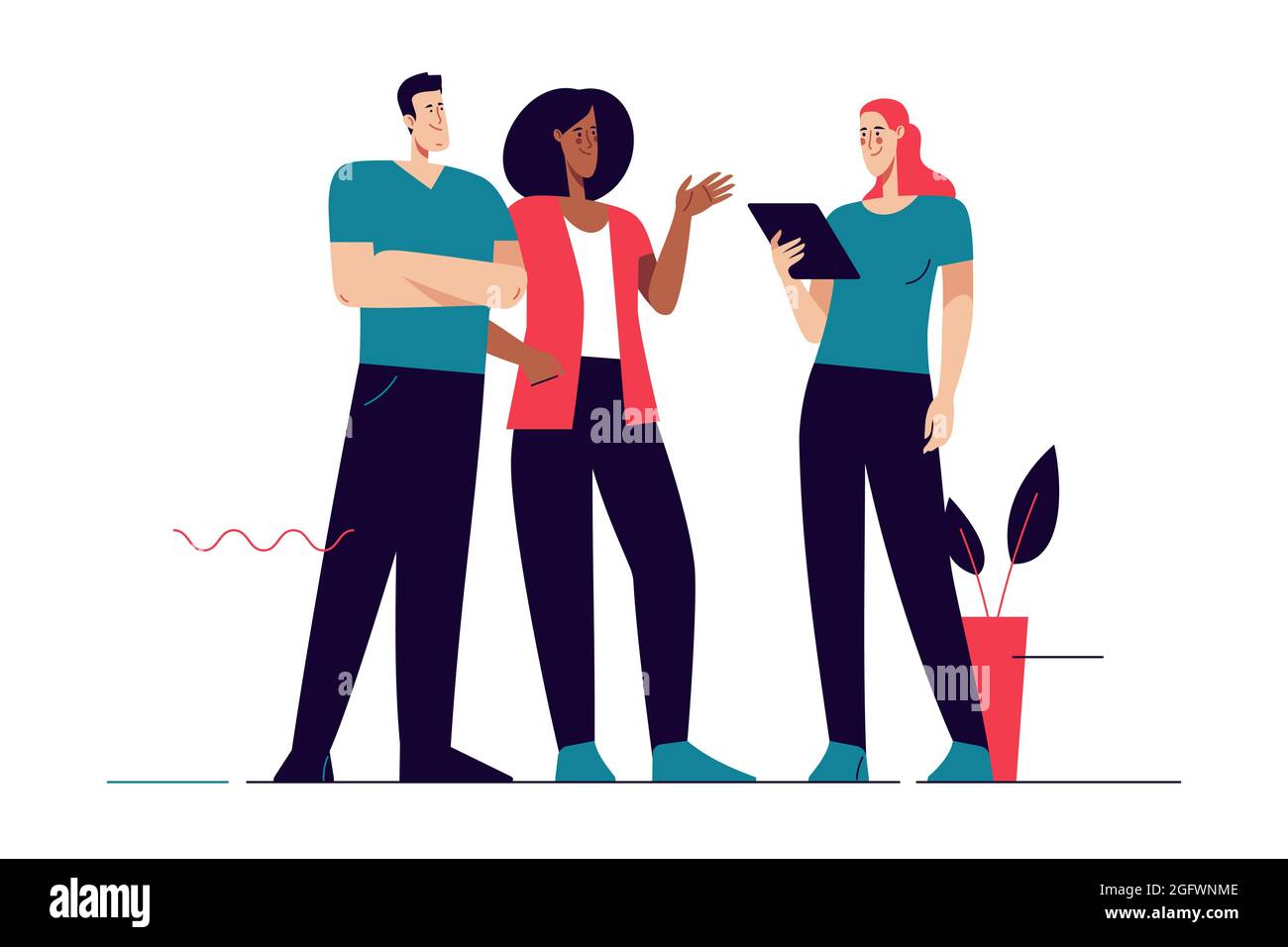 Flat style outline vector illustration depicting group of people on the ...