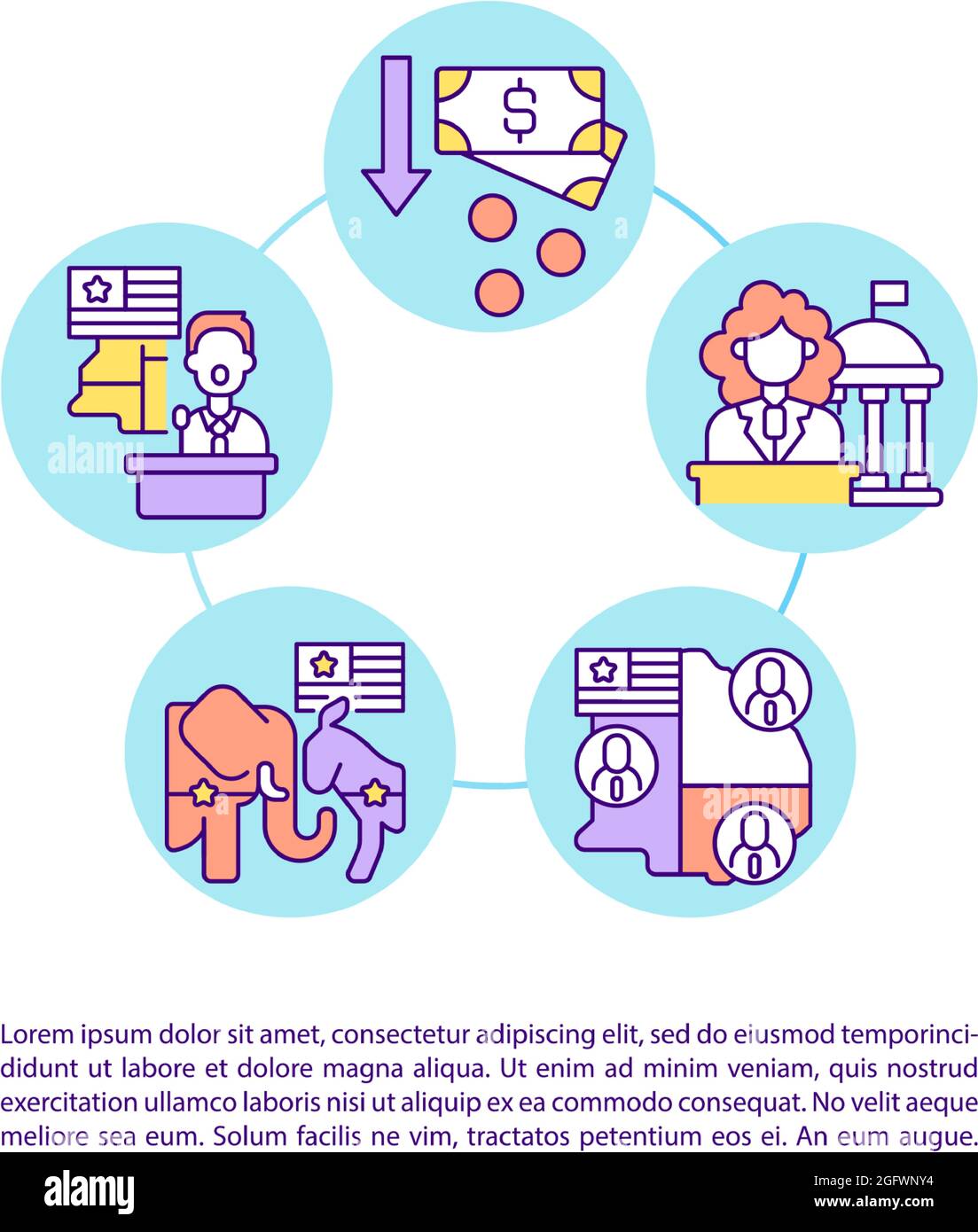 Contributions to political parties concept line icons with text Stock ...