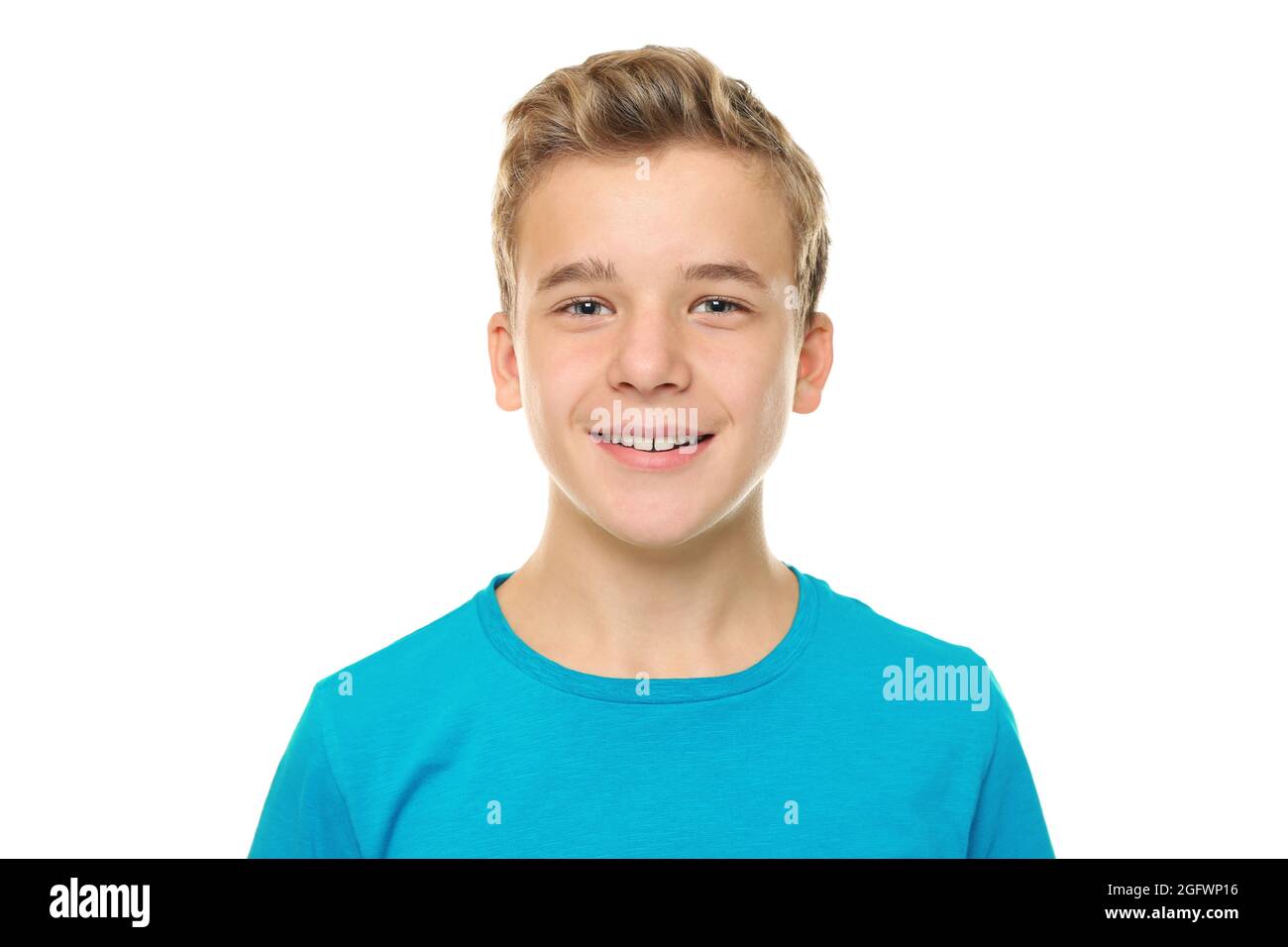 Cheerful teenager in casual clothes on white background Stock Photo - Alamy