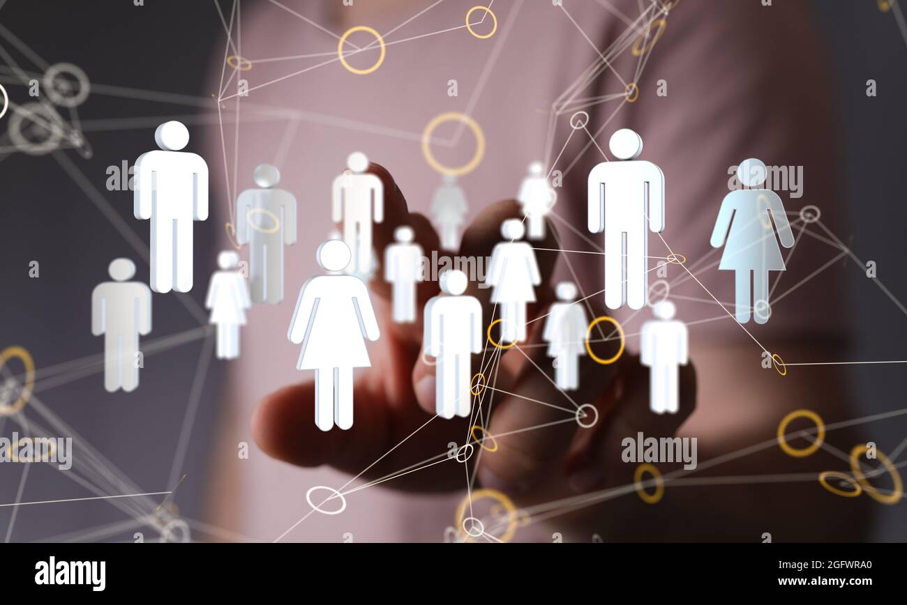 Hand holding icons connected to each other - the concept of digital ...