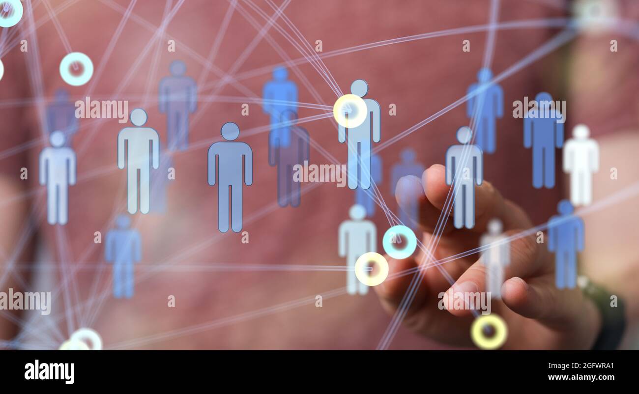 Hand holding icons connected to each other - the concept of digital ...