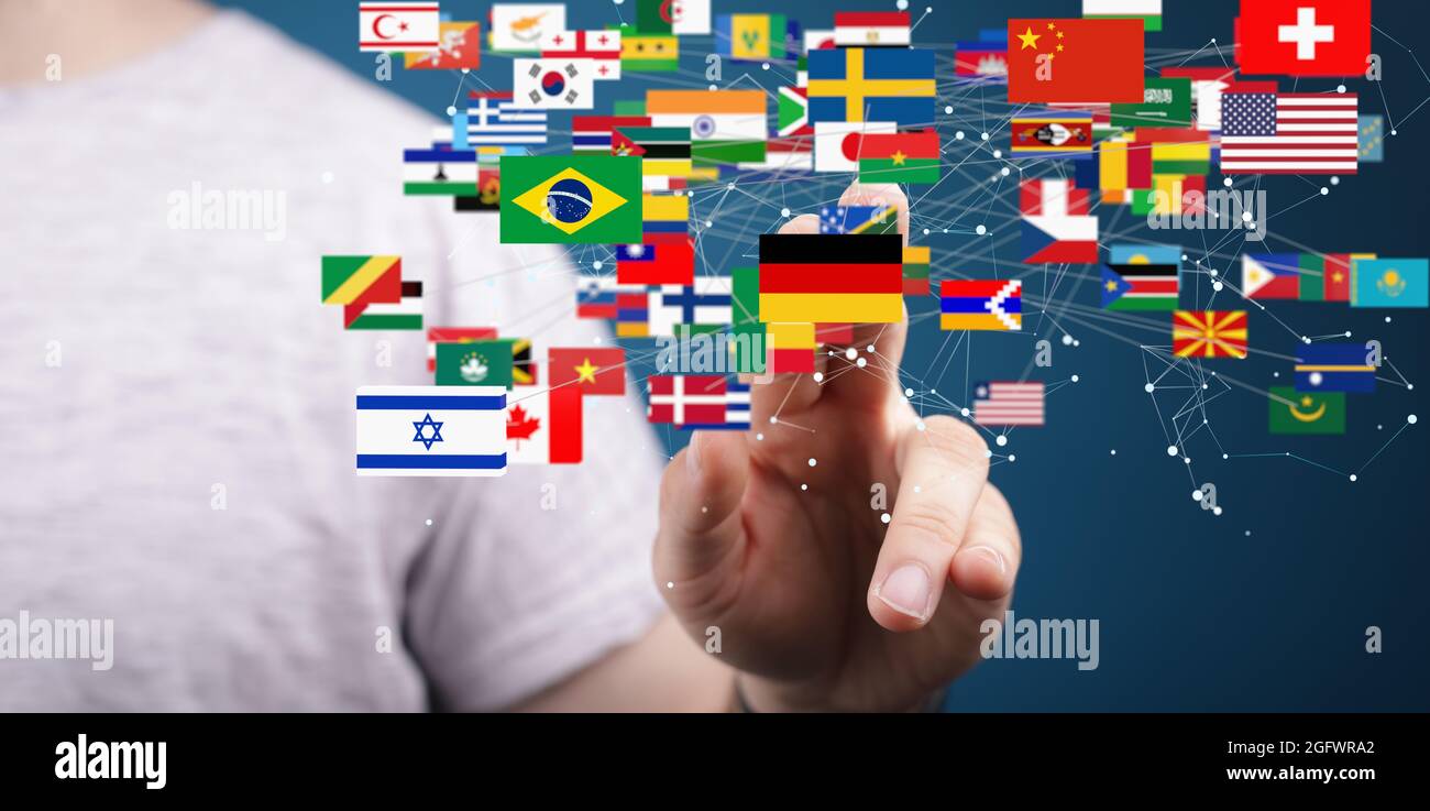 Flags of different countries connected to each other - the concept of ...