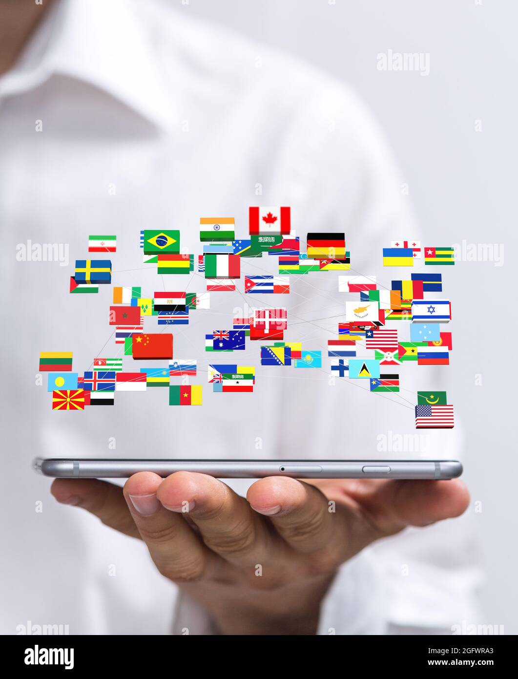 Flags of different countries connected to each other - the concept of ...