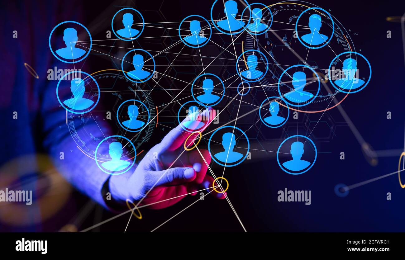 Hand holding icons connected to each other - the concept of digital ...