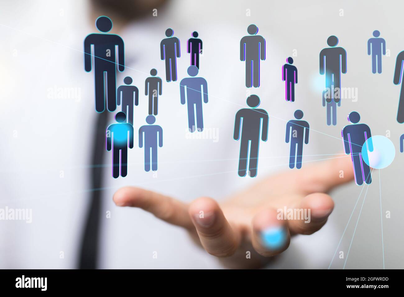 Hand holding icons connected to each other - the concept of digital ...